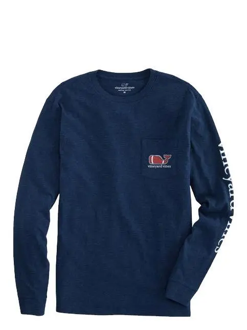 Vineyard Vines Textured Football Long Sleeve Pocket T-shirt - Blue Blazer