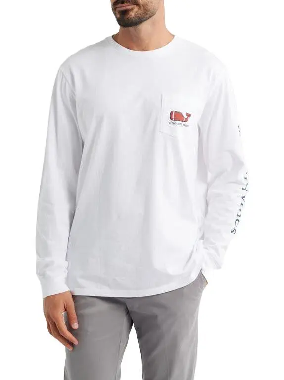 Vineyard Vines Textured Football Long Sleeve Pocket T-shirt - White Cap