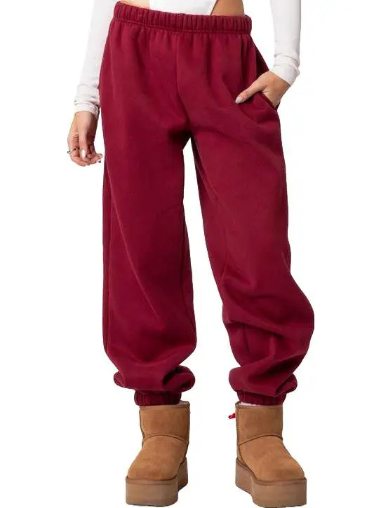 EDIKTED Clark Oversized Sweatpants - Burgundy
