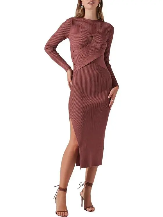 Astr The Label Cutout Long Sleeve Midi Sweater Dress - Rosewood