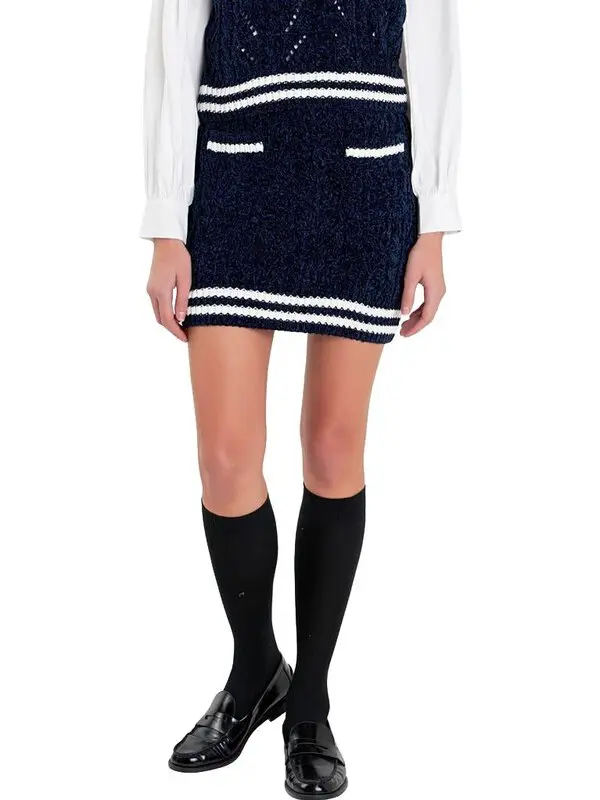 English Factory Chenille Miniskirt - Navy/white