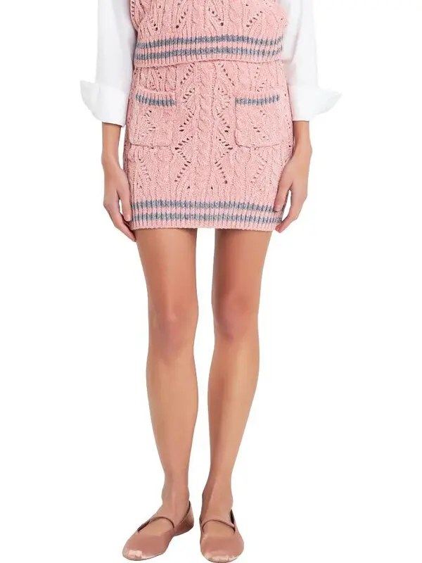English Factory Chenille Miniskirt - Pink/ Grey