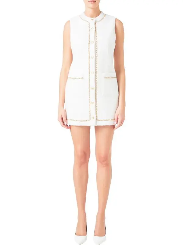 Endless Rose Fuzzy Chain Trim Minidress - Ivory