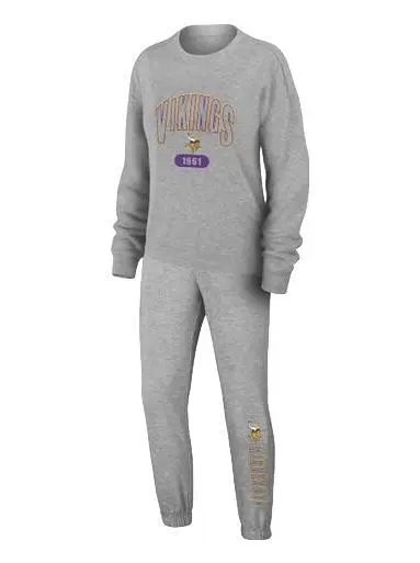 WEAR BY ERIN ANDREWS Minnesota Vikings Knit Long Sleeve T-shirt And Pants Sleep Set - Heather Gray
