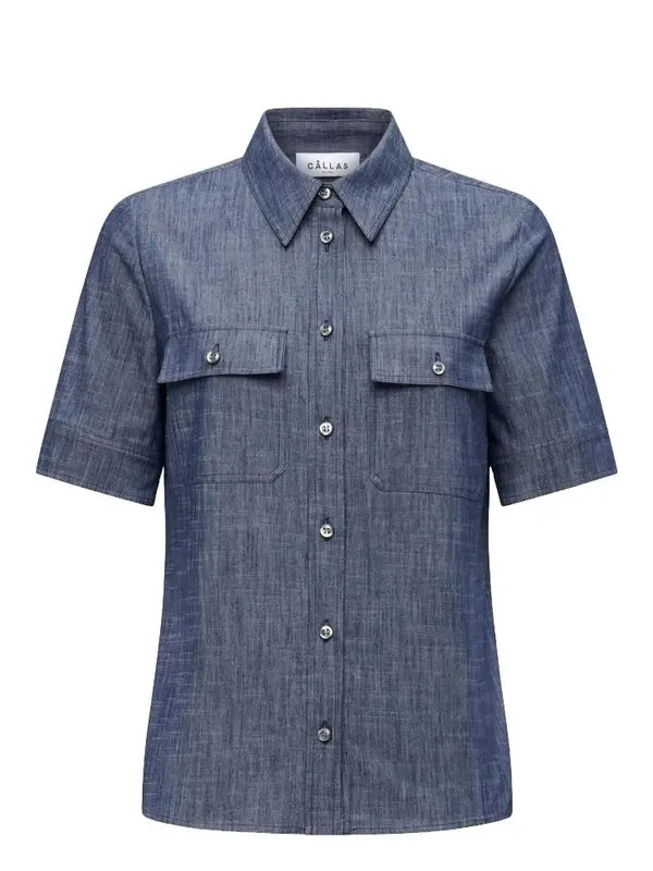 CALLAS MILANO Vesper Stretch Denim Poplin Shirt - Navy