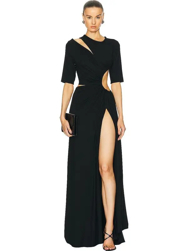 SID NEIGUM Gathered Slit Maxi Dress - Black