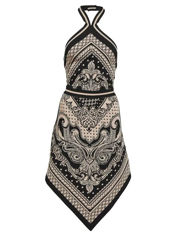 Balmain Paisley Jacquard Halterneck Midi Dress - Beige