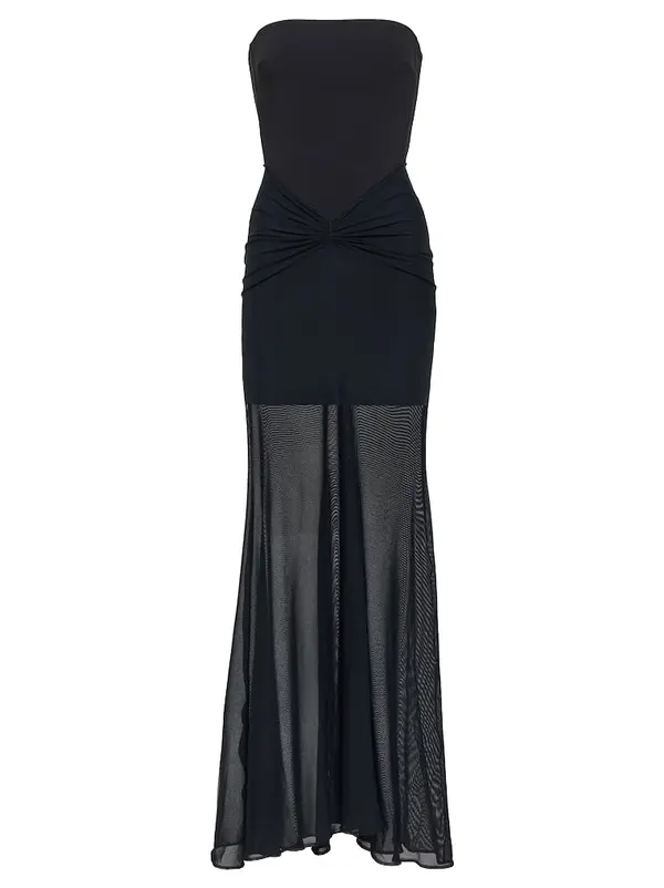 David Koma Tulle-trimmed Ruched Bustier Gown - Black