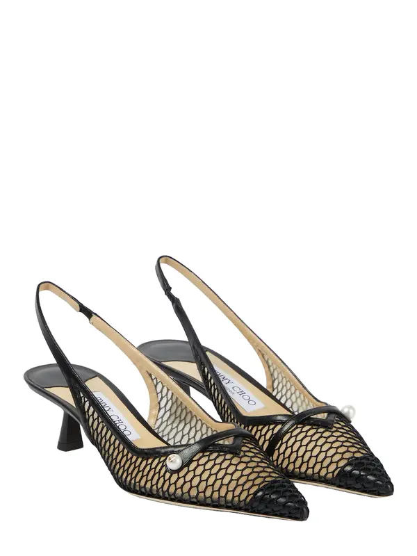 JIMMY CHOO Amita 45 Leather-trimmed Slingback Pumps - Black