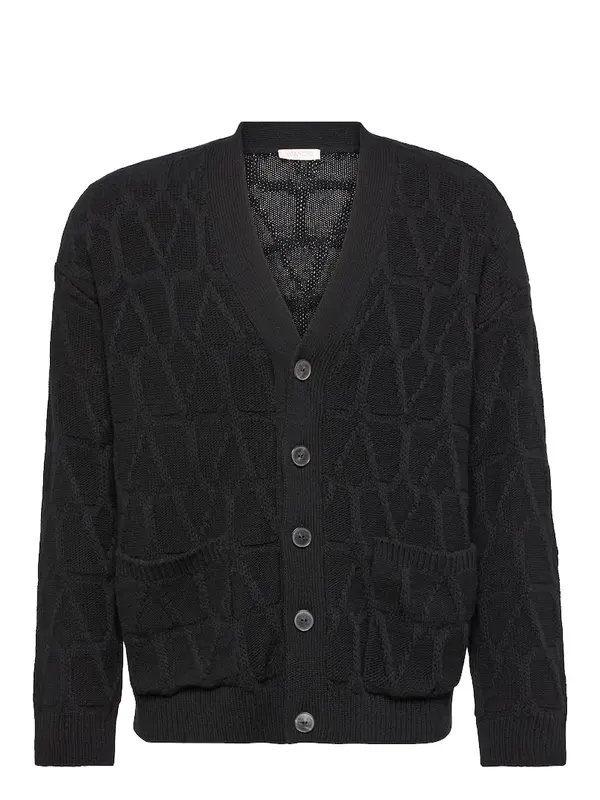 Valentino Garavani Toile Iconographe Virgin Wool Cardigan - Black