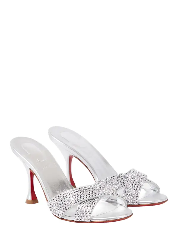CHRISTIAN LOUBOUTIN Mariza Is Back Embellished Leather Mules - Silver