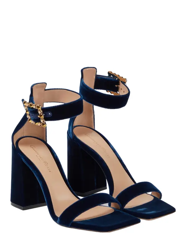 GIANVITO ROSSI Wondy Embellished Velvet Sandals - Blue
