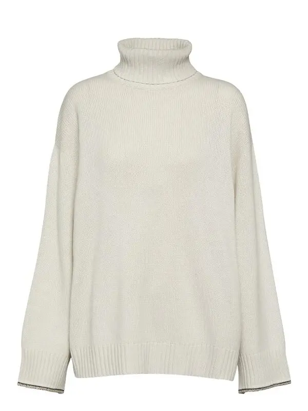 Brunello Cucinelli Wool, Cashmere, And Silk Turtleneck Sweater - White