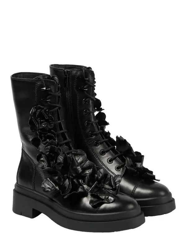 JIMMY CHOO Nari Floral Leather Combat Boots - Black