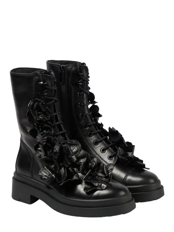 JIMMY CHOO Nari Floral Leather Combat Boots - Black