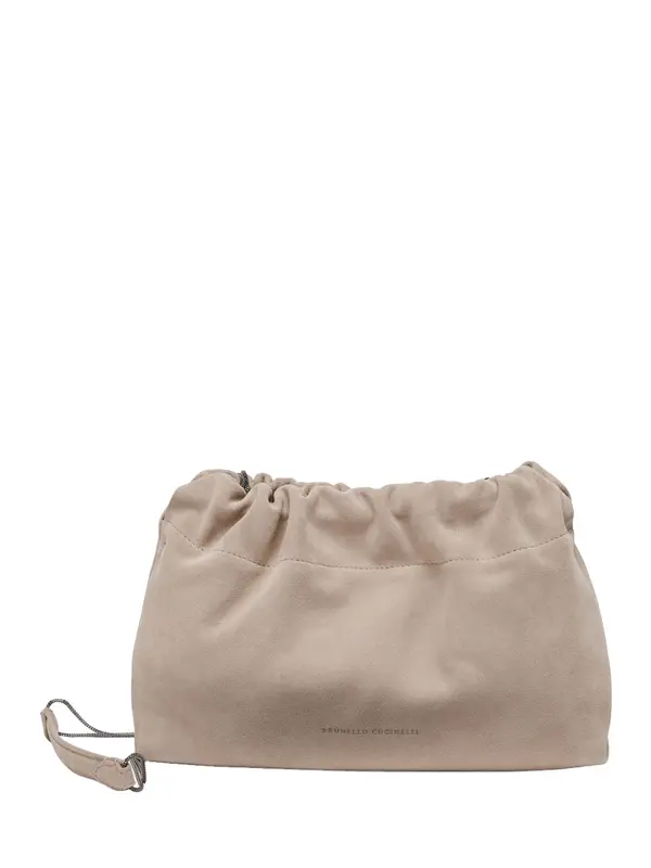 Brunello Cucinelli Suede Drawstring Shoulder Bag - Neutrals