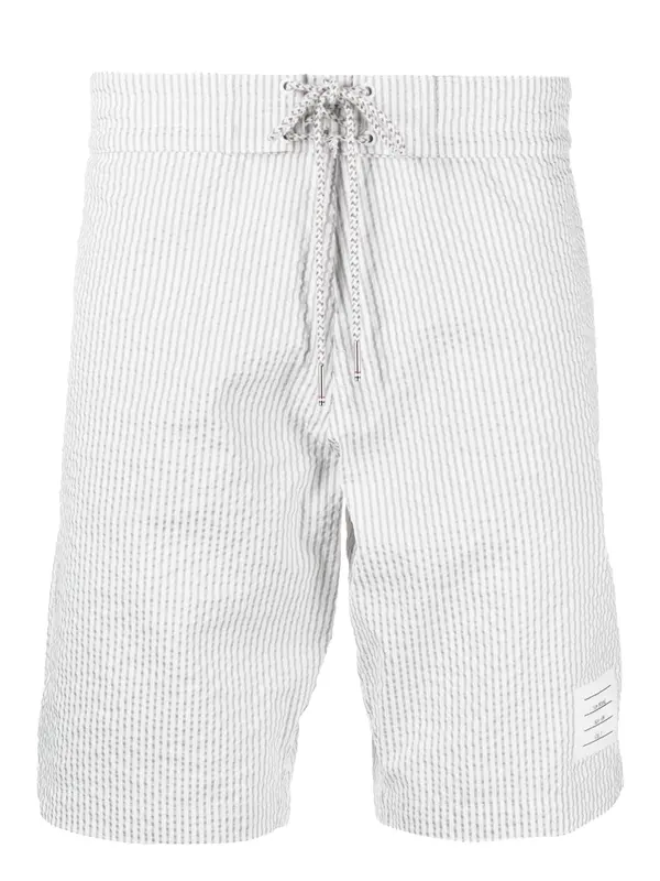 Thom Browne Seersucker Stripe-print Swim Shorts - White