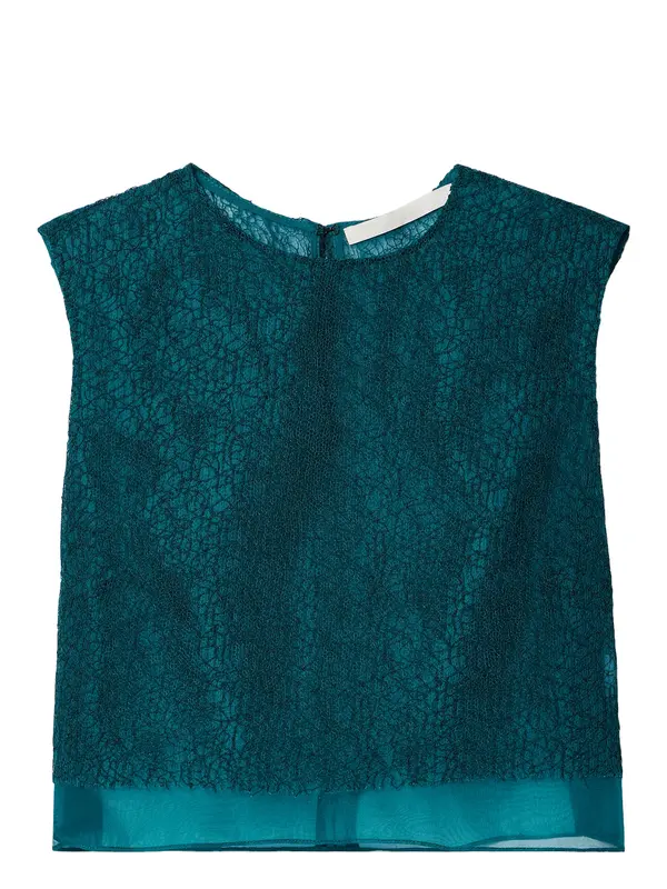 JASON WU Cropped Layered Corded Lace And Silk-organza Top - Green