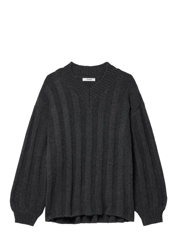INTERIOR The Drew Oversized Ribbed Cashmere Sweater - Gray