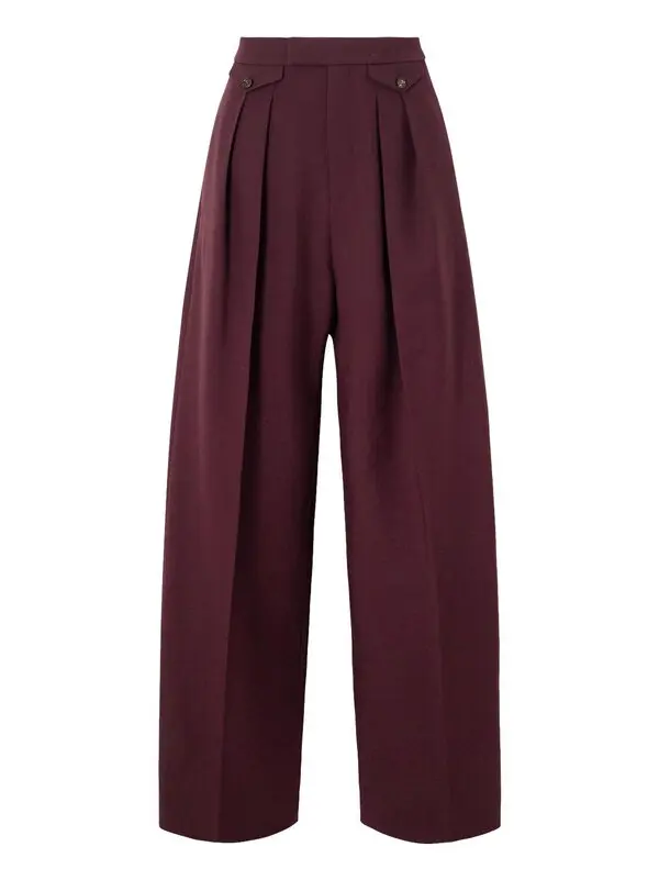 Chloé Pleated Wool-gabardine Wide-leg Trousers - Burgundy