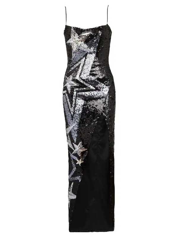 Balmain Star-pattern Sequinned Maxi Dress - Black
