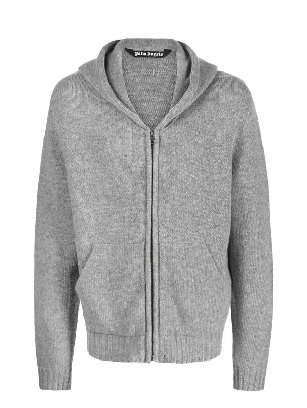 Palm Angels Curved-logo Zip-up Hoodie - Grey