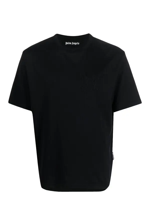 Palm Angels Monogram-embroidered Cotton T-shirt - Black
