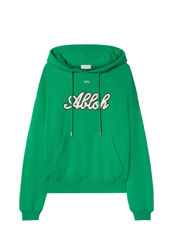 Off-White Varsity-print Cotton Hoodie - Green