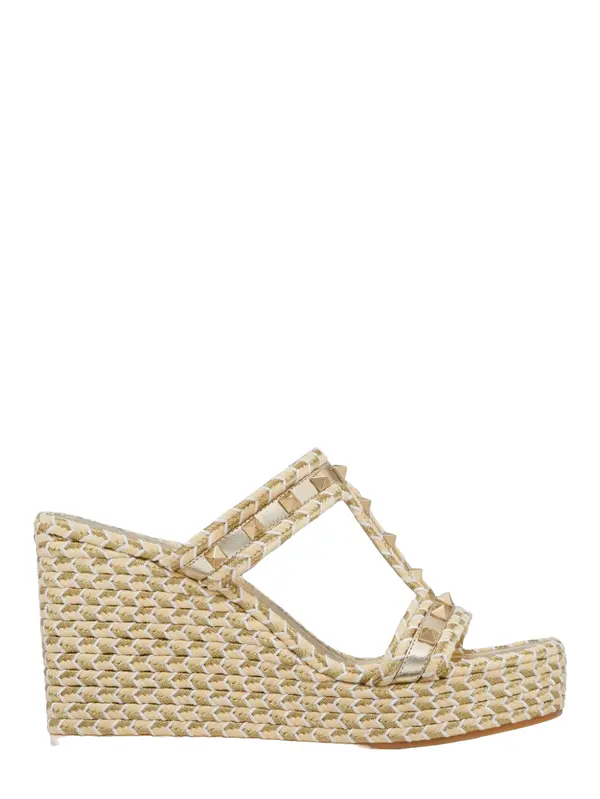 Valentino Garavani 90mm Rockstud Wedge Sandals - Neutrals
