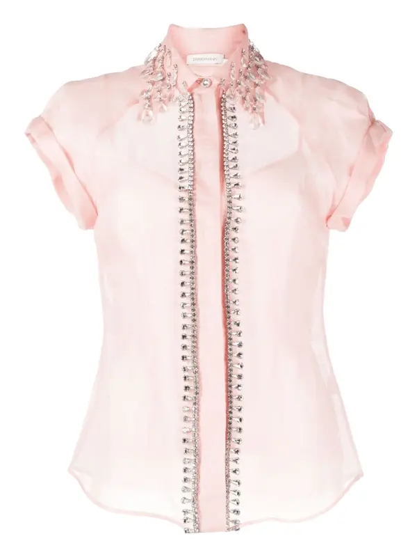 Zimmermann Matchmaker Diamante Linen-blend Blouse - Pink