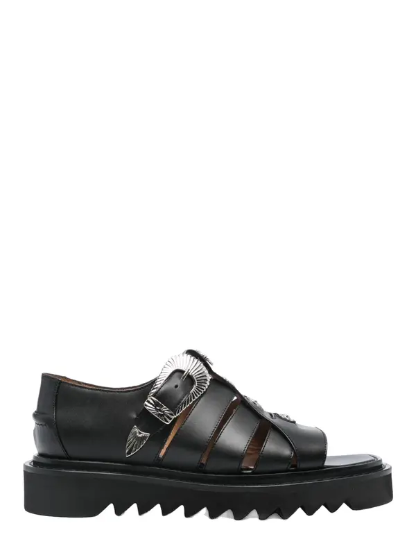 TOGA VIRILIS Caged Leather Sandals - Black