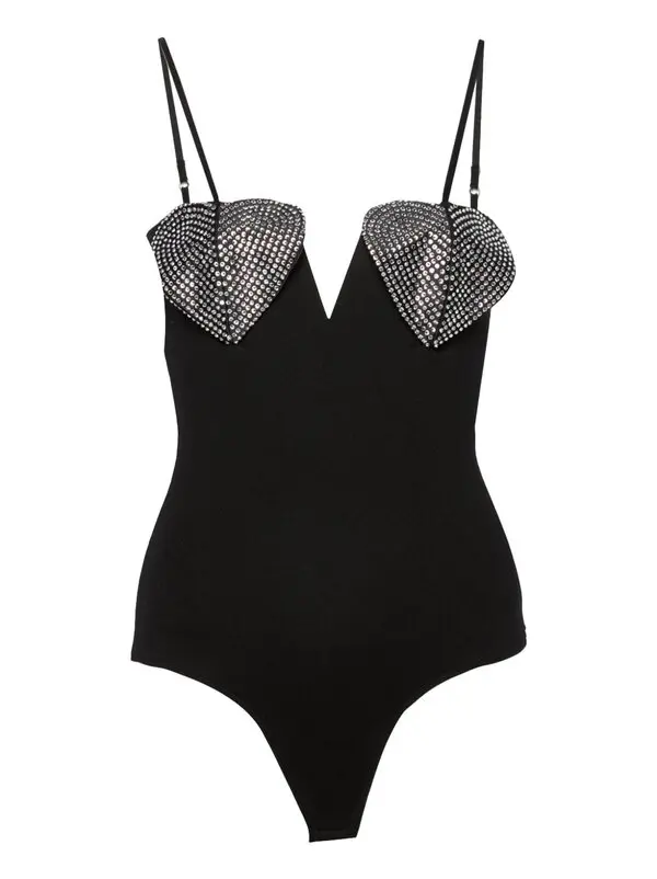 NISSA Crystal-embellished Bodysuit - Black