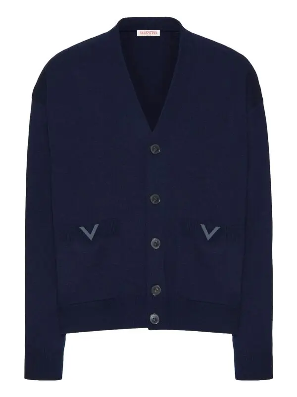 Valentino Garavani V-detail Wool Cardigan - Blue