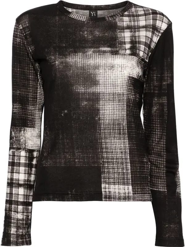 Y’s Abstract-print Fine-knit Jumper - Black
