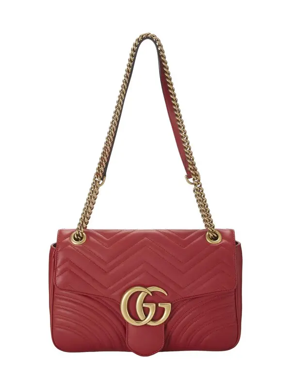 Gucci Leather Gg Marmont Shoulder Bag - Red