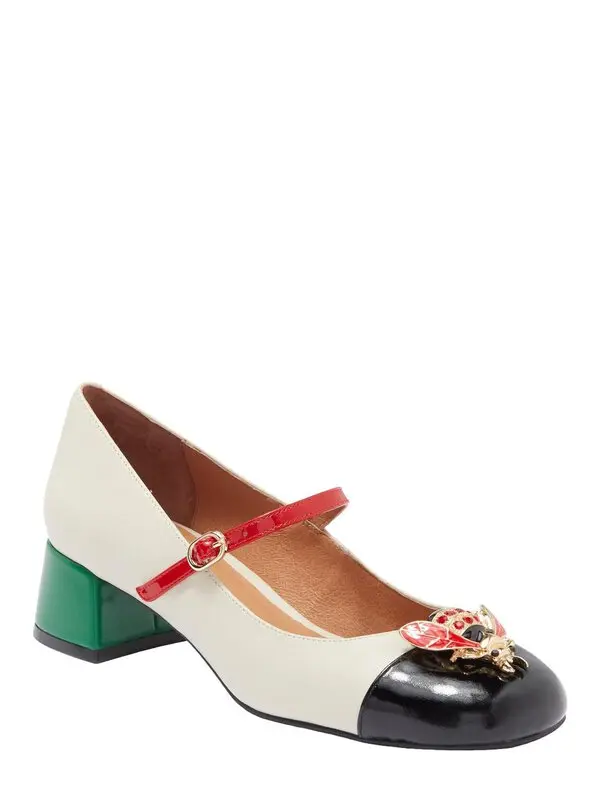 Jeffrey Campbell Jitterbug Mary Jane Pumps - Ivory Black Pat Red Cb