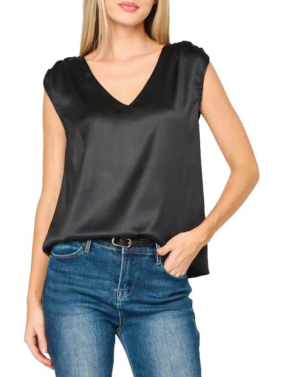 GIBSONLOOK Reverly Cinched Shoulder Satin Top - Black