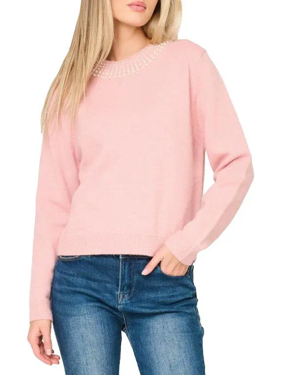 GIBSONLOOK Soirée Imitation Pearl Embellished Sweater - Pink Smoke