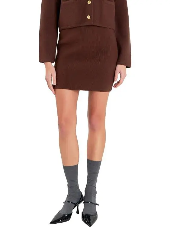 English Factory Knit Pencil Miniskirt - Chocolate