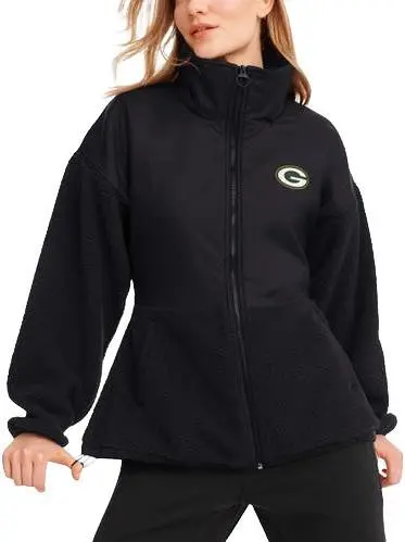 Dkny Green Bay Packers Drew Mixed Media Full-zip Jacket - Black
