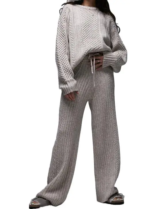Topshop Loungewear Sweater And Wide Leg Pants Set - Beige