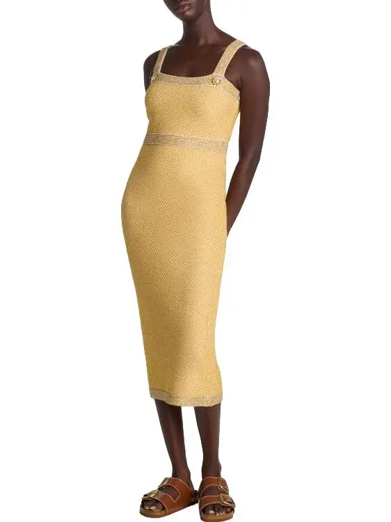 St. John Sequin Twill Knit Cocktail Dress - Golden Rod/light Khaki Multi