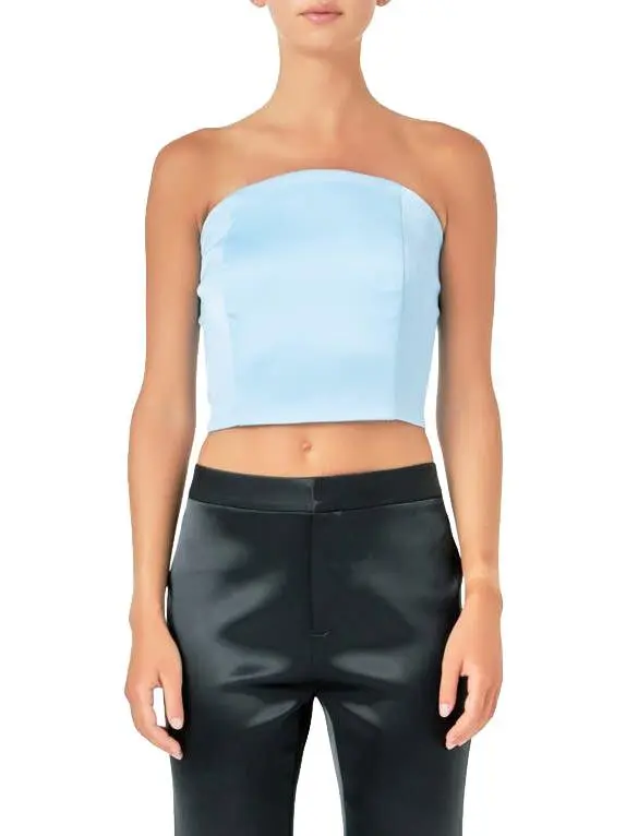 Endless Rose Strapless Satin Crop Top - Clean Blue