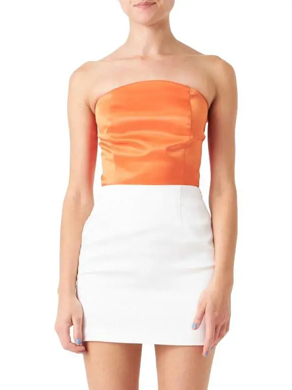Endless Rose Strapless Satin Crop Top - Orange