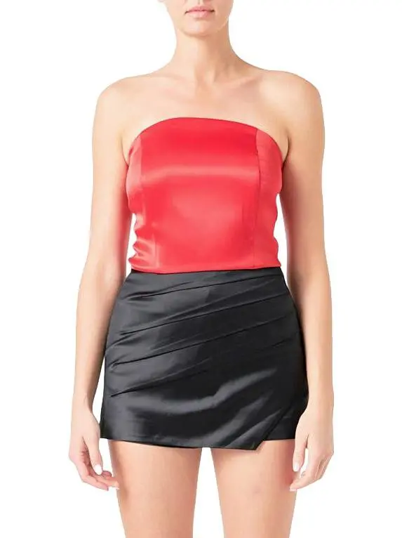 Endless Rose Strapless Satin Crop Top - Red