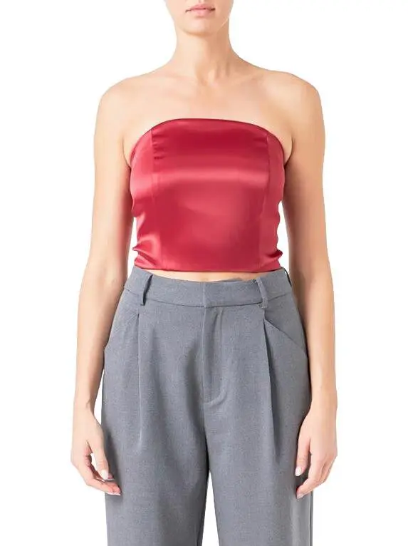 Endless Rose Strapless Satin Crop Top - Ruby