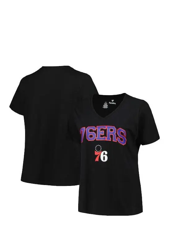 Profile Philadelphia 76ers Arch Over Logo V-neck T-shirt - Black