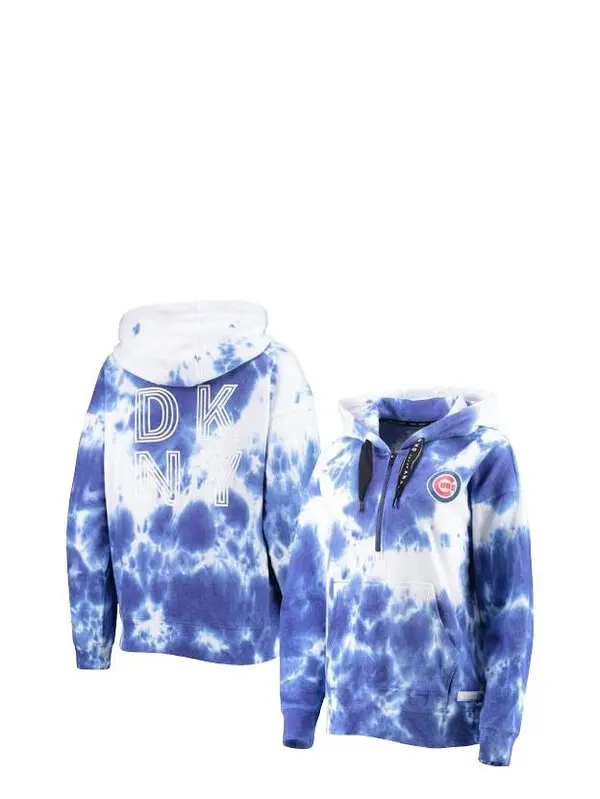 Dkny Royal Chicago Cubs Tie-dye Half-zip Hoodie - White