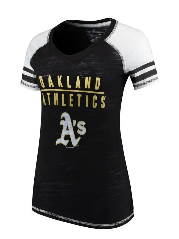 SOFT AS A GRAPE Oakland Athletics Color Block V-neck T-shirt - Black