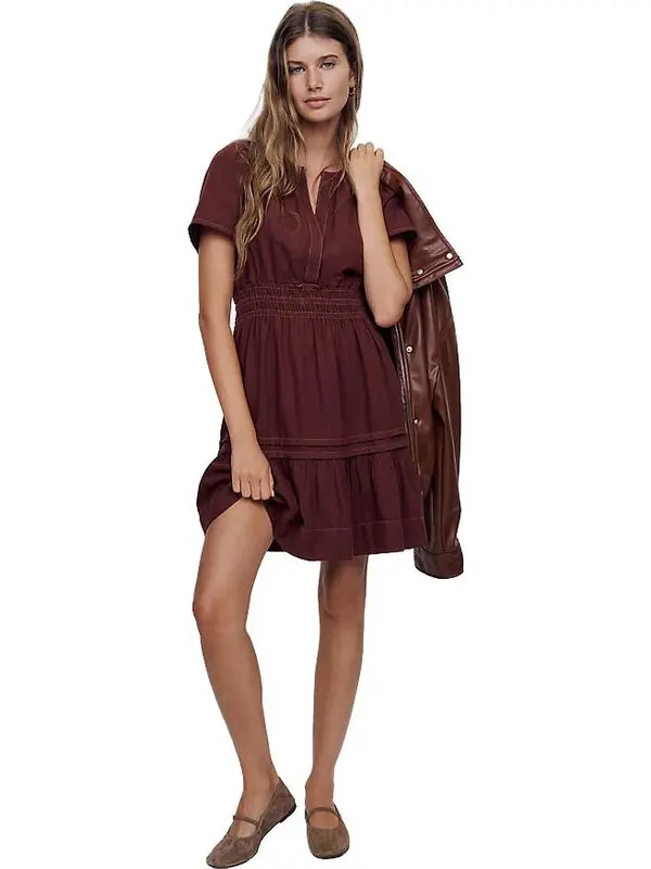 THE SOMERSET COLLECTION BY ANTHROPOLOGIE Somerset 100% Cotton Denim Mini Dress - Wine